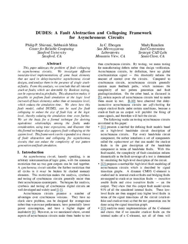 Pdf Dudes A Fault Abstraction And Collapsing Framework For Asynchronous Circuits