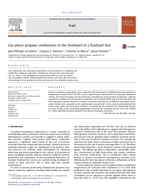 (PDF) Gas-phase propane combustion in the freeboard of a fluidized bed