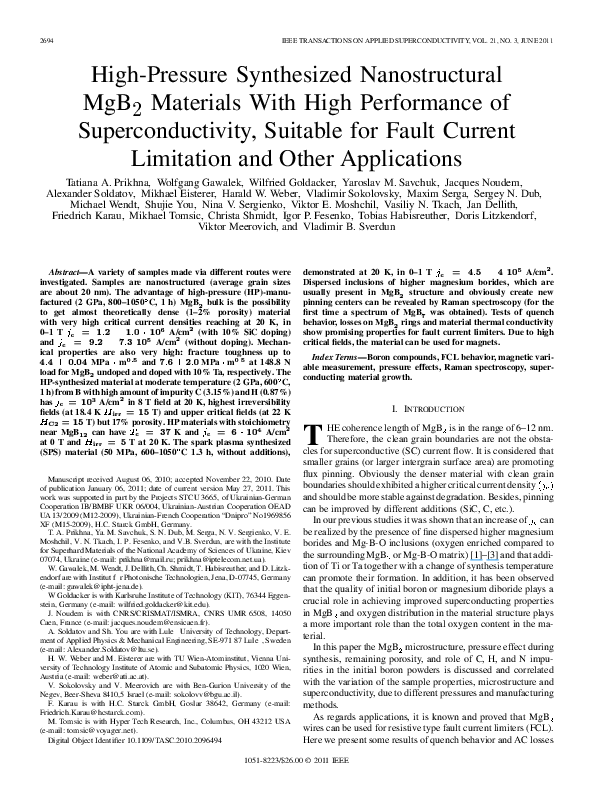 (PDF) High-Pressure Synthesized Nanostructural ${\hbox {MgB}}_{2 ...