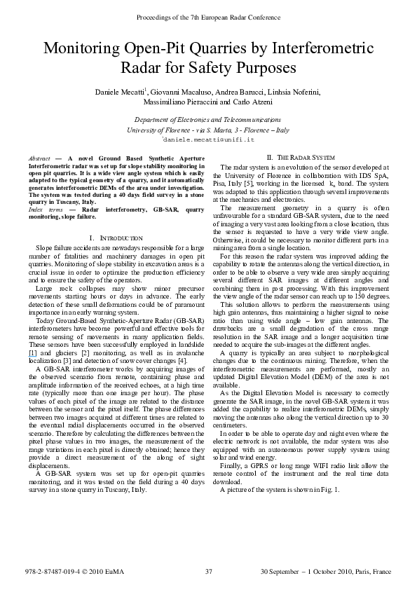 (PDF) Monitoring open-pit quarries by interferometric radar for safety ...