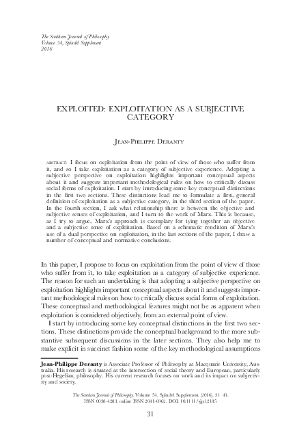 (PDF) EXPLOITED: EXPLOITATION AS A SUBJECTIVE CATEGORY