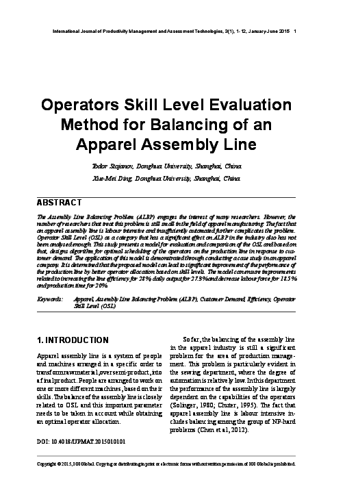 (PDF) Operators Skill Level Evaluation Method for Balancing of an ...