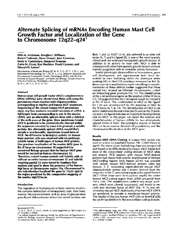 (PDF) Alternate splicing of mRNAs encoding human mast cell growth ...