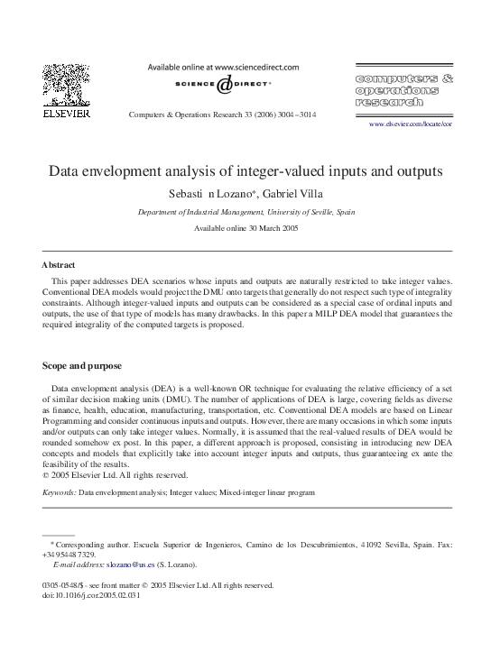 Pdf Data Envelopment Analysis Of Integer Valued Inputs And Outputs