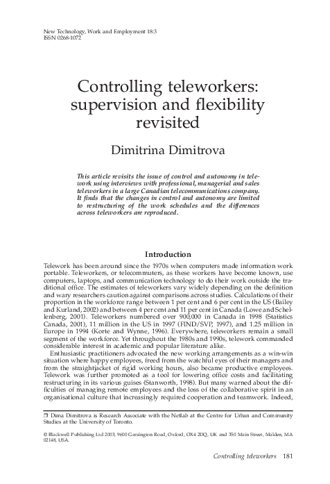(PDF) Controlling teleworkers: supervision and flexibility revisited