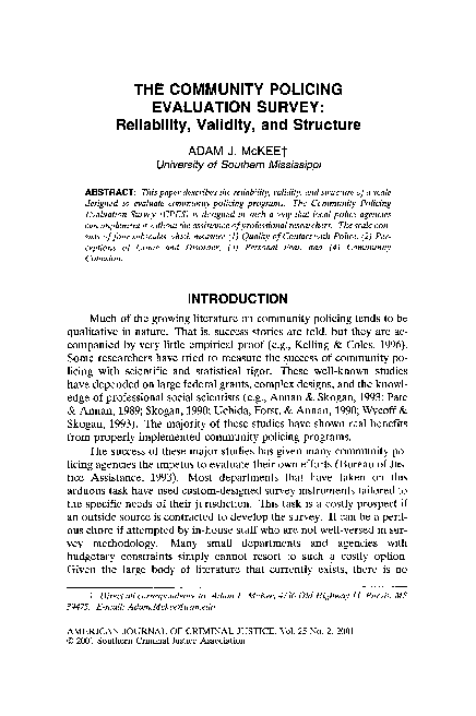 (PDF) The Community Policing Evaluation Survey: Reliability, validity ...