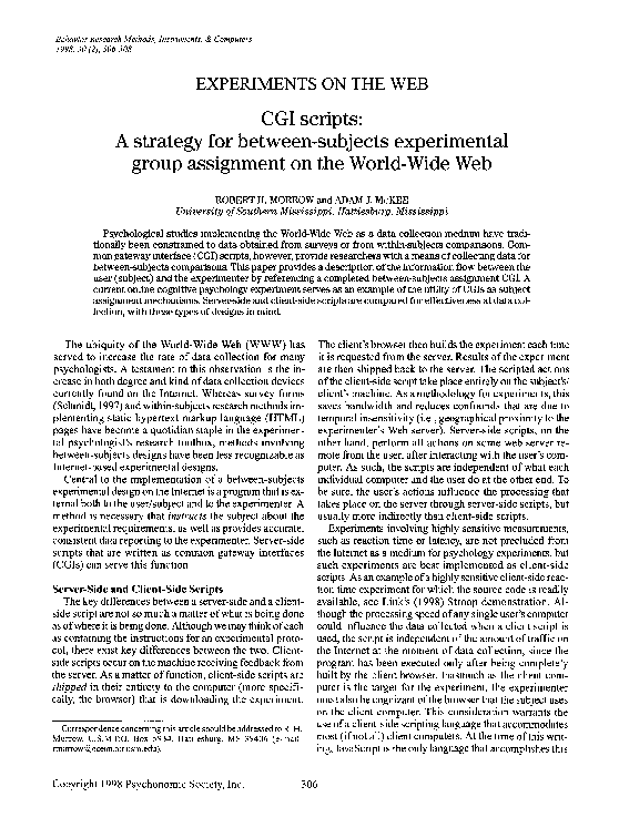 Pdf Cgi Scripts A Strategy For Between Subjects Experimental Group Assignment On The World 