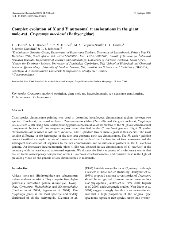 (PDF) Complex evolution of X and Y autosomal translocations in the ...