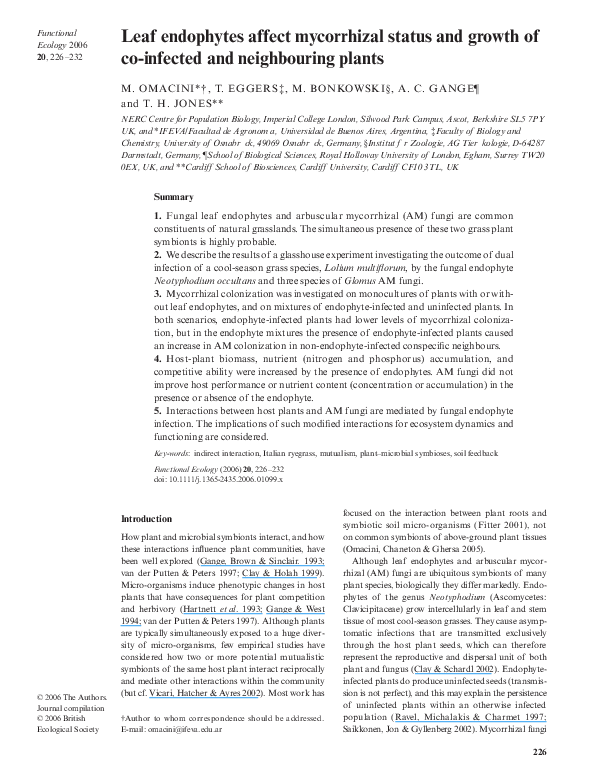 (PDF) Leaf endophytes affect mycorrhizal status and growth of co ...