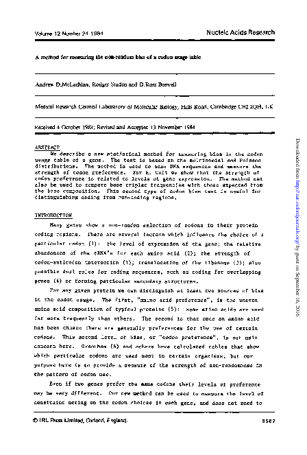 Pdf A Method For Measuring The Non Random Bias Of A Codon Usage Table
