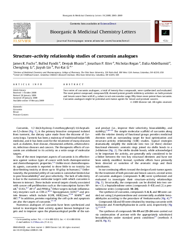 (PDF) Structure–activity relationship studies of curcumin analogues