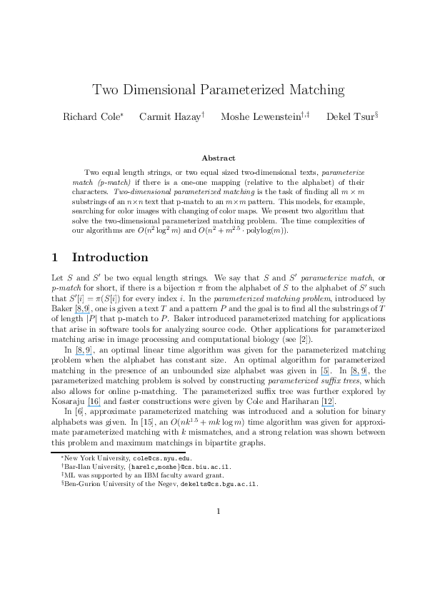 (PDF) Two Dimensional Parameterized Matching
