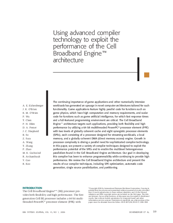 (PDF) Using advanced compiler technology to exploit the performance of the Cell Broadband ...