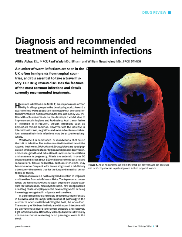 (PDF) Diagnosis and recommended treatment of helminth infections