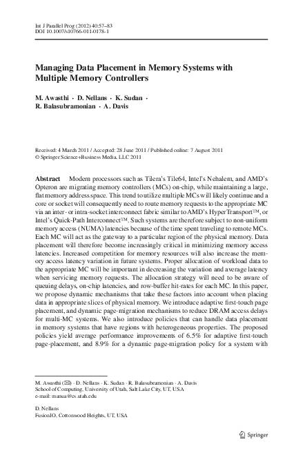 Pdf Managing Data Placement In Memory Systems With Multiple Memory Controllers