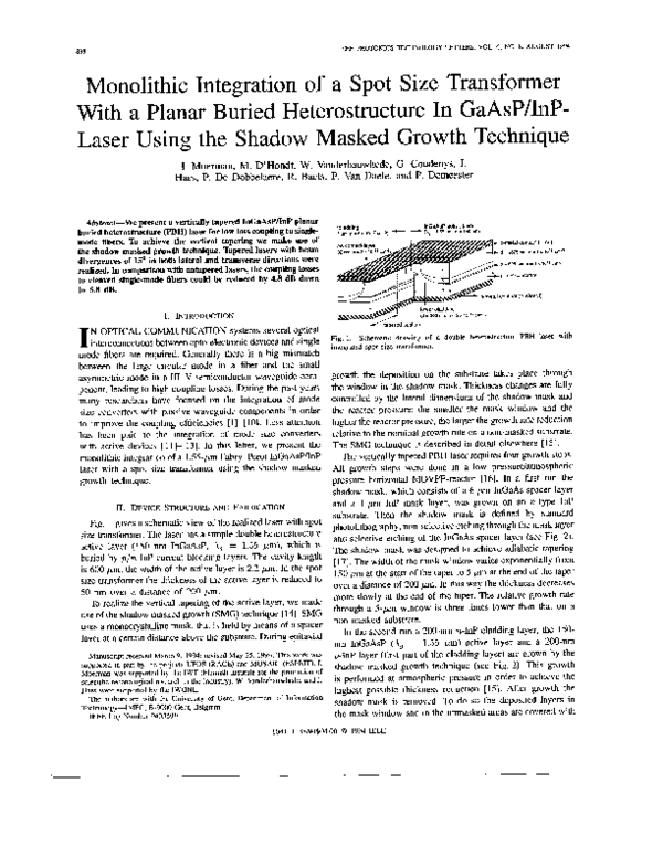 (PDF) Monolithic integration of a spot size transformer with a planar buried heterostructure ...