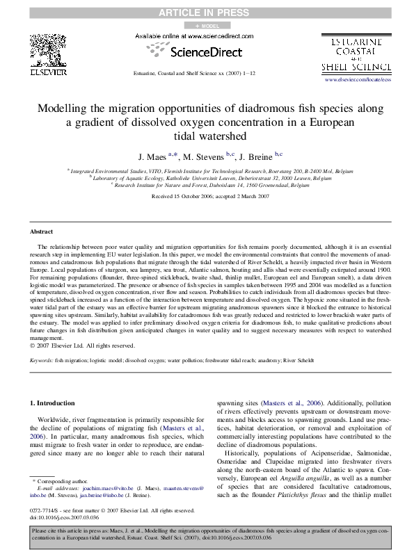 (PDF) Modelling the migration opportunities of diadromous fish species ...