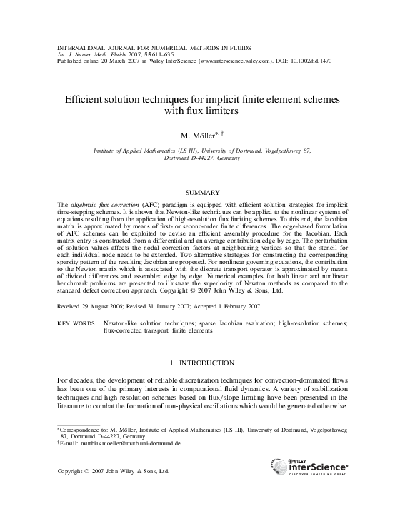 Pdf Efficient Solution Techniques For Implicit Finite Element Schemes