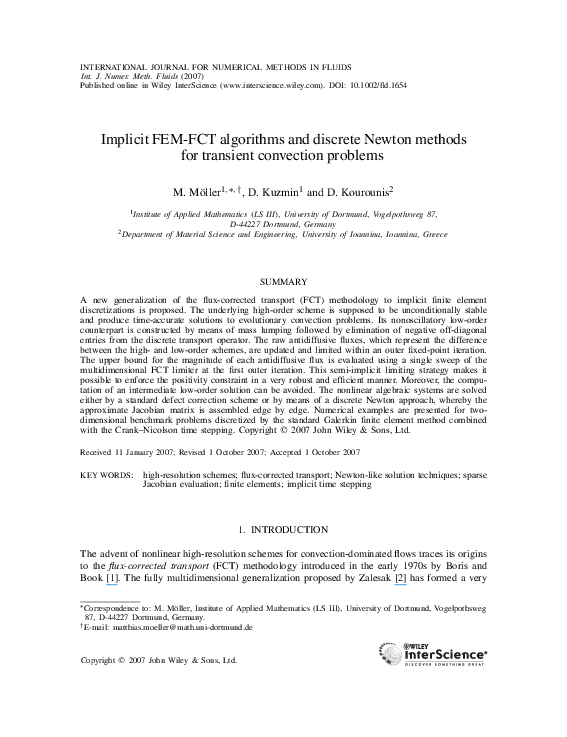 (PDF) Implicit FEM-FCT algorithms and discrete Newton methods for transient convection problems