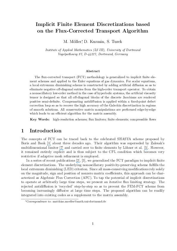 Pdf Implicit Finite Element Discretizations Based On The Flux Corrected Transport Algorithm
