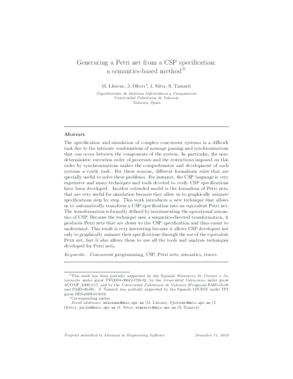 (PDF) Generating a Petri net from a CSP specification: A semantics-based method