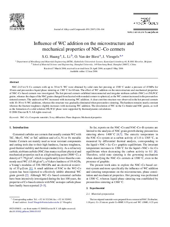 (PDF) Influence of WC addition on the microstructure and mechanical properties of NbC–Co cermets
