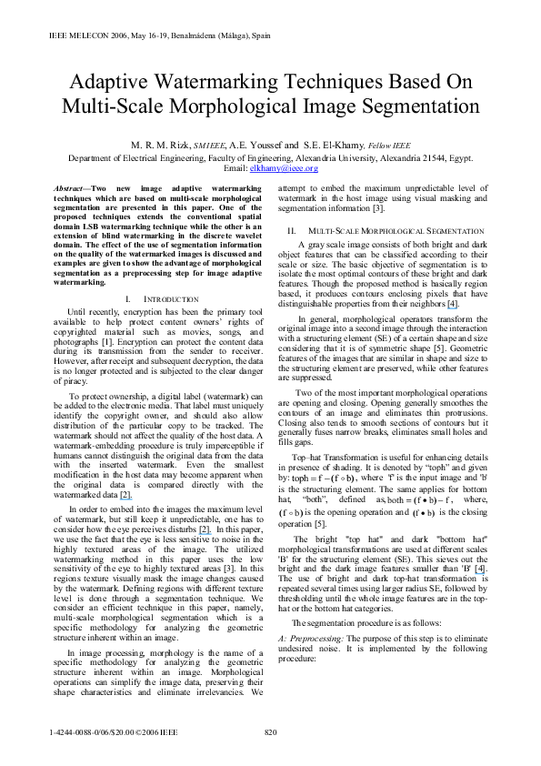 (PDF) Adaptive watermarking techniques based on multi-scale morphological image segmentation