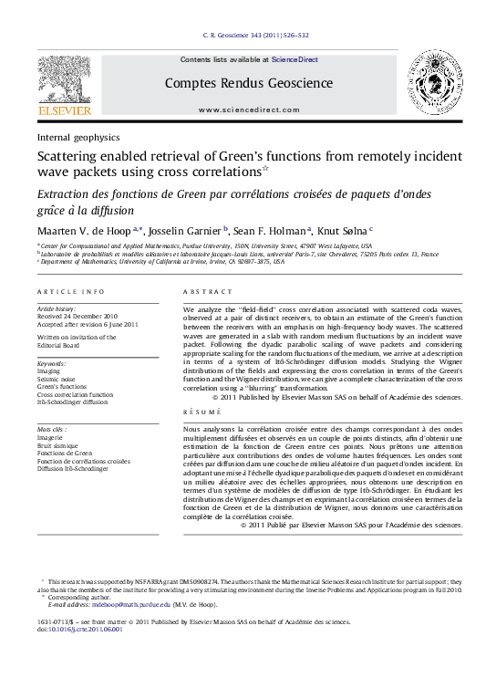 (PDF) Scattering enabled retrieval of Green's functions from remotely incident wave packets ...