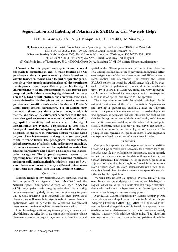 (PDF) Segmentation and labeling of polarimetric SAR data: can wavelets help?