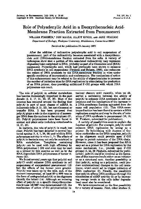 (PDF) Role of polyadenylic acid in a deoxyribonucleic acid-membrane ...