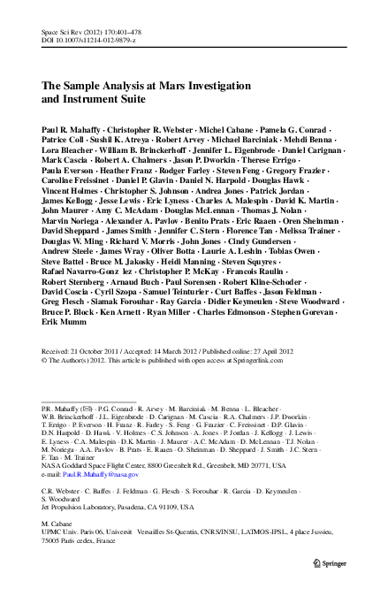(PDF) The Sample Analysis at Mars Investigation and Instrument Suite