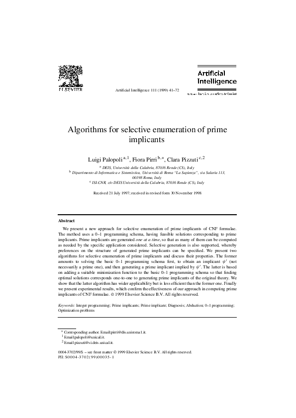 (PDF) Algorithms for Selective Enumeration of Prime Implicants