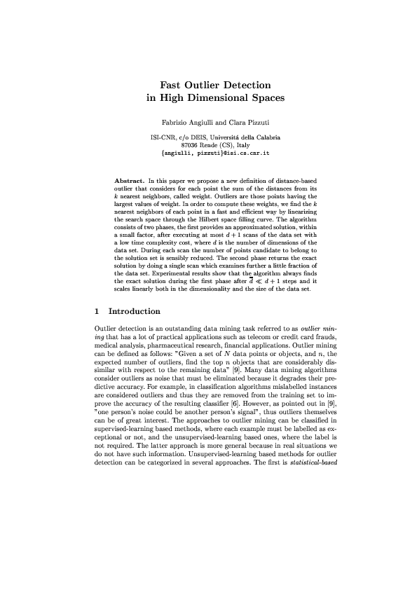 (PDF) Fast Outlier Detection in High Dimensional Spaces
