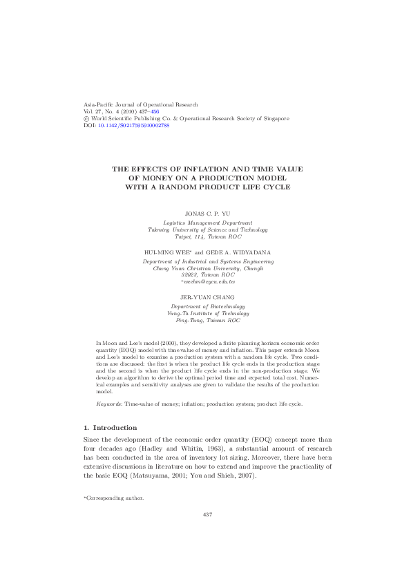 Pdf The Effects Of Inflation And Time Value Of Money On A Production Model With A Random