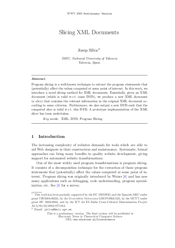 Pdf Slicing Xml Documents1 Josep Silva
