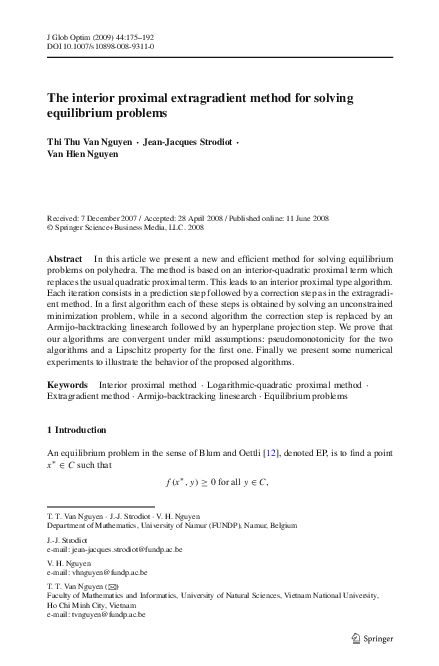 (PDF) The interior proximal extragradient method for solving ...