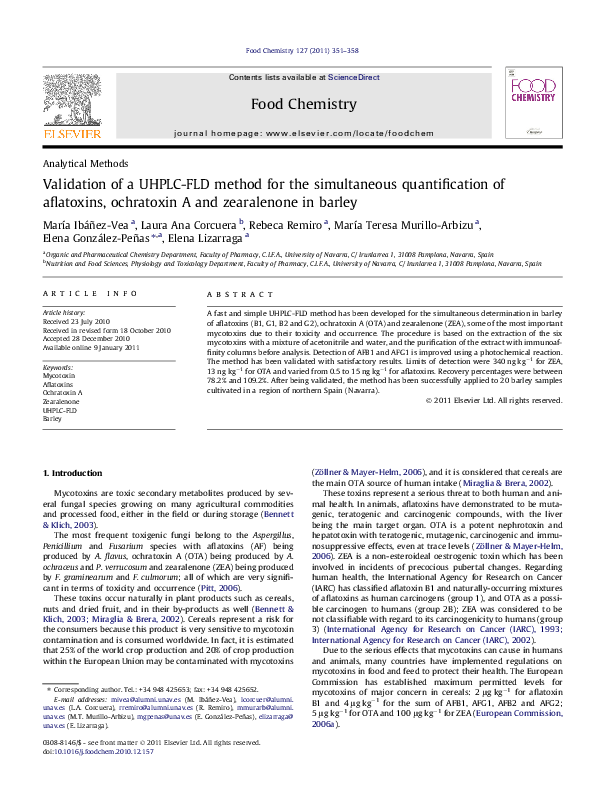 (PDF) Validation of a UHPLC-FLD method for the simultaneous quantification of aflatoxins ...