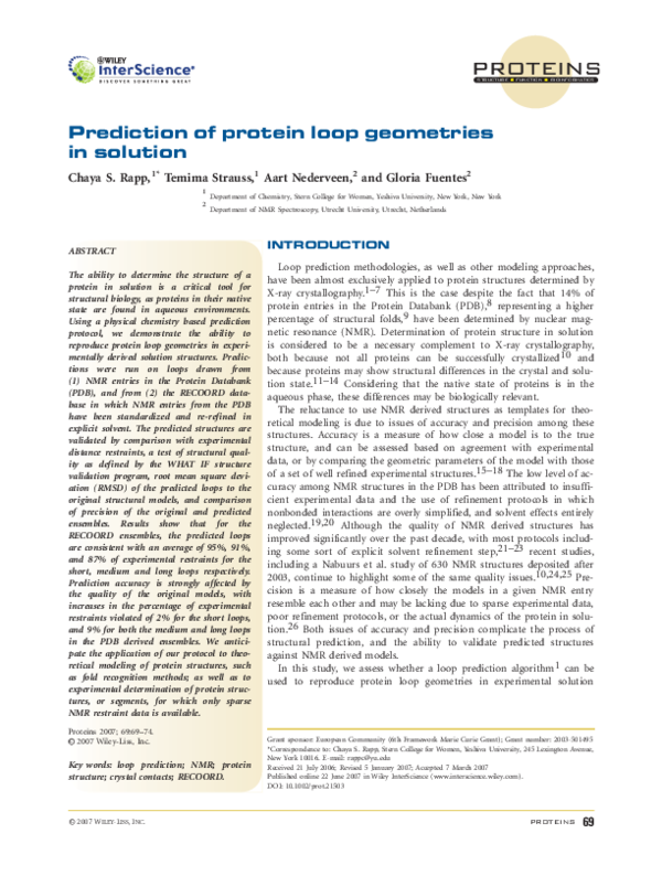 (PDF) Prediction of protein loop geometries in solution