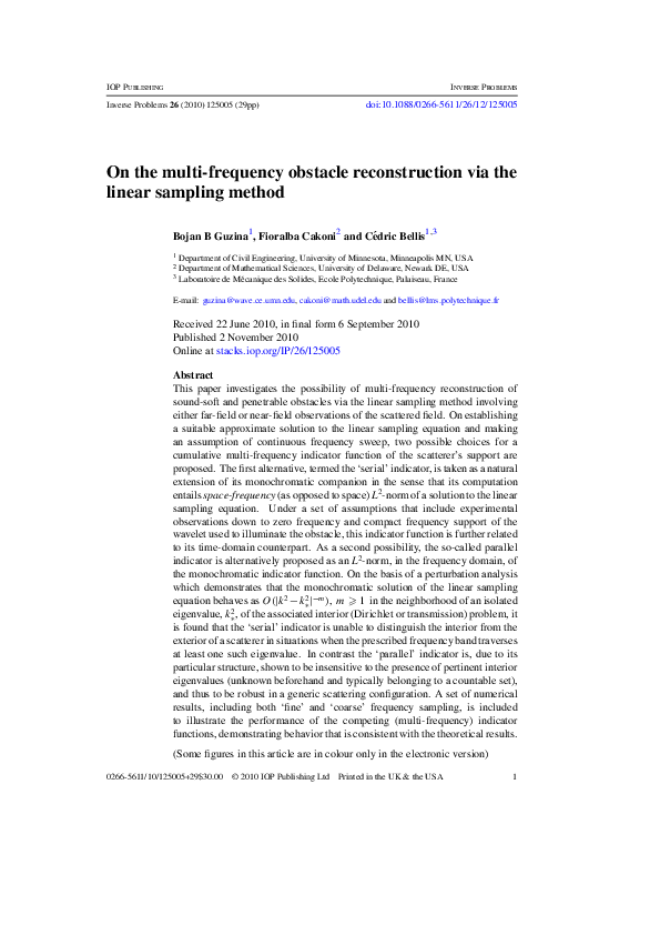 (PDF) On the multi-frequency obstacle reconstruction via the linear sampling method