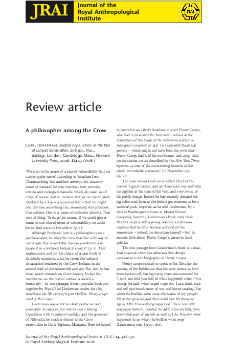 (PDF) A philosopher among the Crow