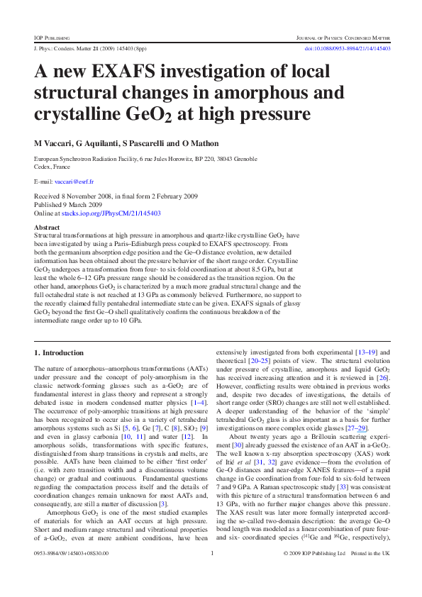 (PDF) A new EXAFS investigation of local structural changes in ...