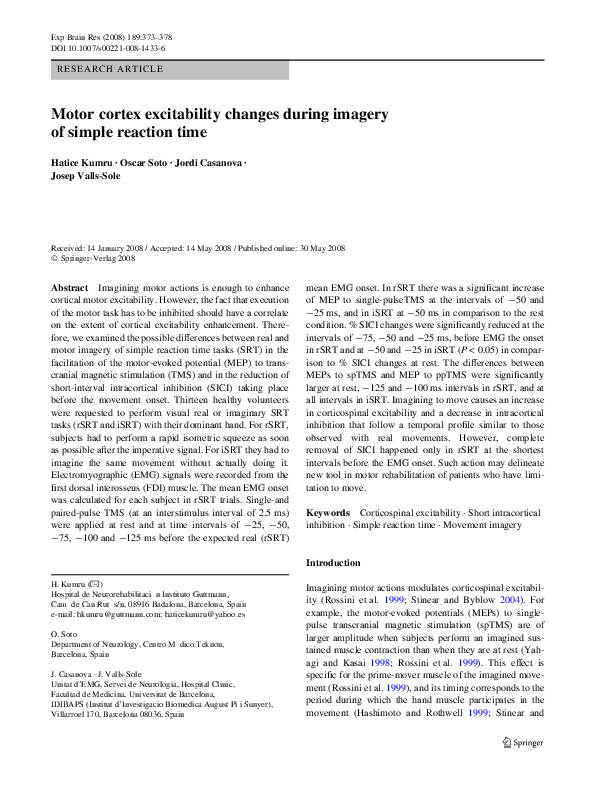 (PDF) Motor cortex excitability changes during imagery of simple ...