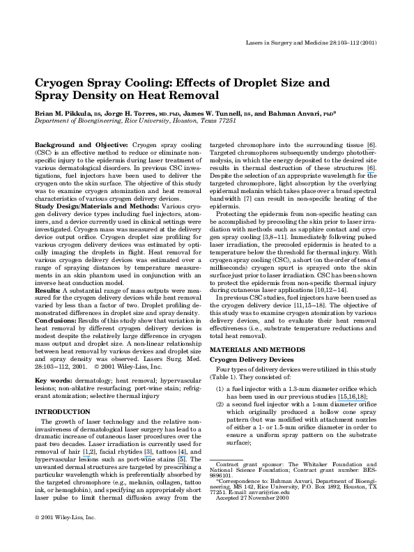 (PDF) Cryogen spray cooling: effects of droplet size and spray density ...
