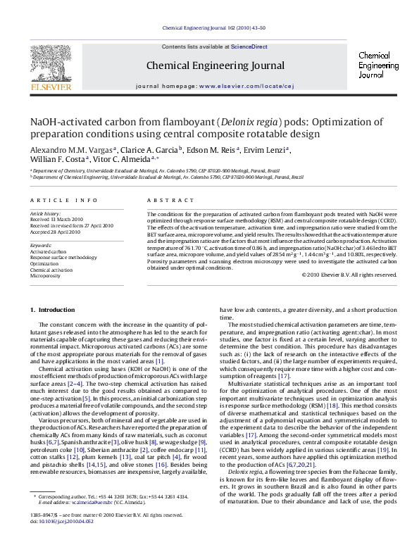 (PDF) NaOH-activated carbon from flamboyant ( Delonix regia) pods: Optimization of preparation ...
