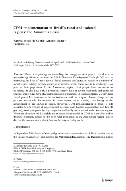 (PDF) CDM implementation in Brazil’s rural and isolated regions: the ...