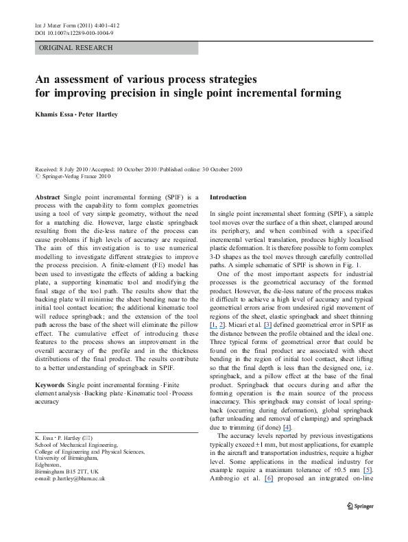 (PDF) An assessment of various process strategies for improving precision in single point ...