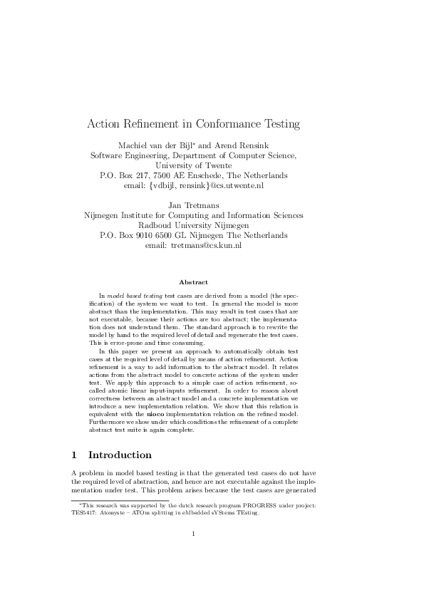 Pdf Action Refinement In Conformance Testing