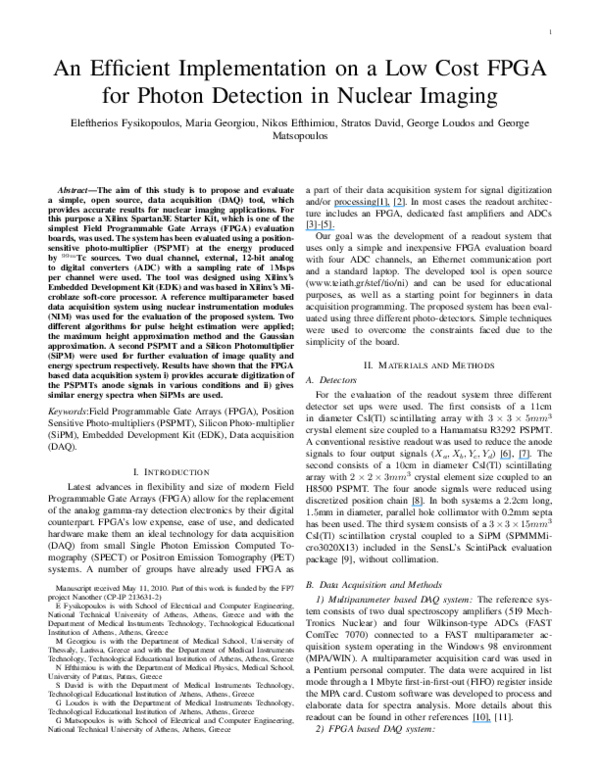 Pdf An Efficient Implementation On A Low Cost Fpga For Photon Detection In Nuclear Imaging