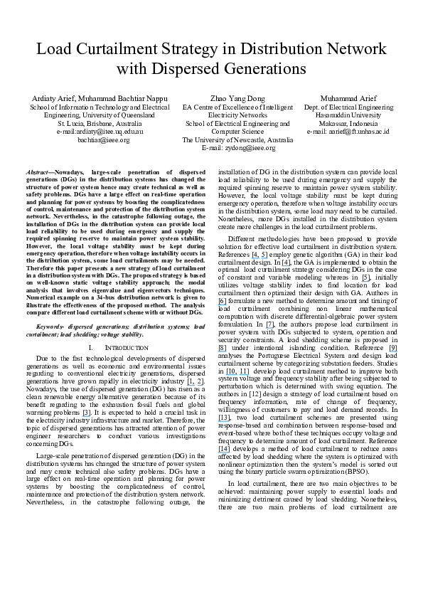 (PDF) Load curtailment strategy in distribution network with dispersed generations