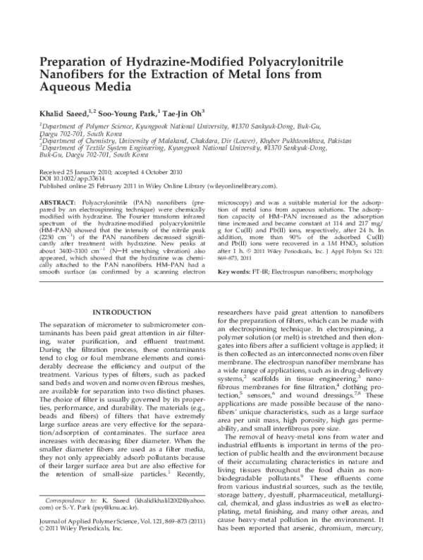 (PDF) Preparation of amidoxime-modified polyacrylonitrile (PAN-oxime ...